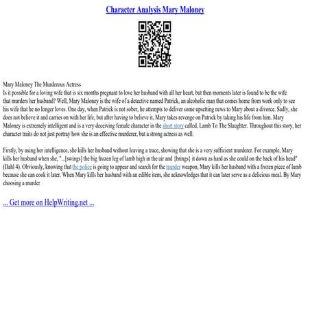 Character Analysis Mary Maloney | PPT