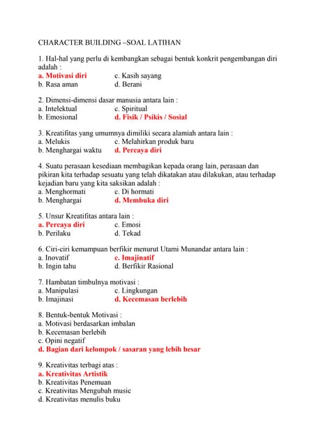 Soal UTS caracter building BSI | PDF
