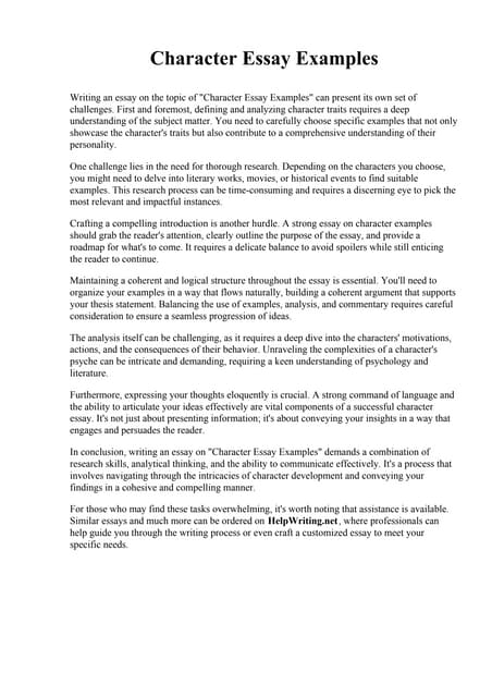 Character Analysis Essay Format. Washtenaw Community College | PDF ...