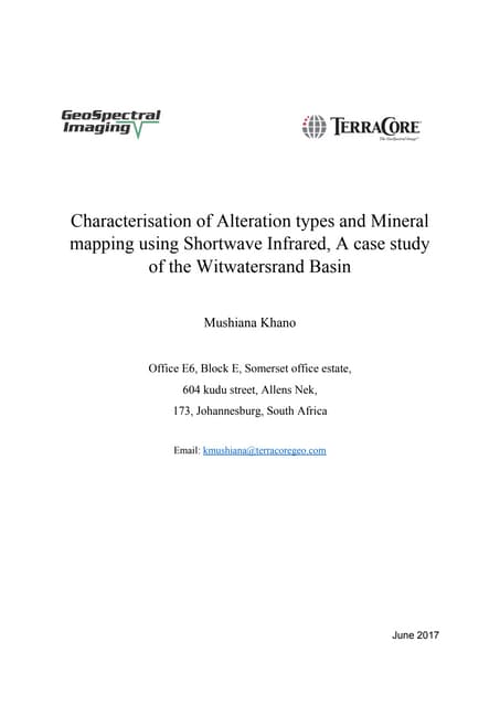 Characterisation Of Alteration Types And Mineral Mapping Using