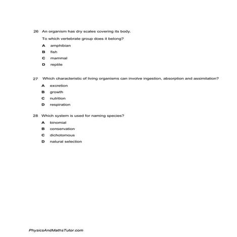 Characteristics & classification of living organisms (multiple choice ...