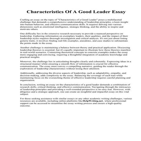 Characteristics Of A Good Leader Essay.pdf