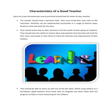 Characteristics of a Good Teacher | PDF