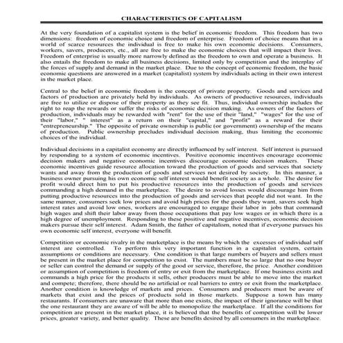 Characteristics of capitalism | DOC | Economy | Business and Finance