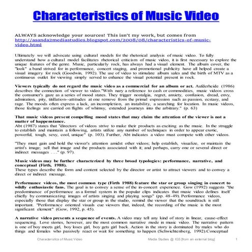 Characteristics of music video | DOC