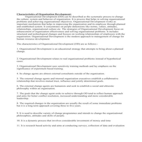 Characteristics of organization development | DOC