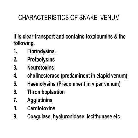 CHARACTERISTICS OF SNAKE VENom complete lrcture | PPT
