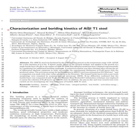 Characterization and boriding kinetics of aisi t1 steel | PDF