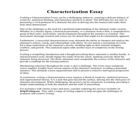 Characterization Essay. Writing a Characterization | PDF