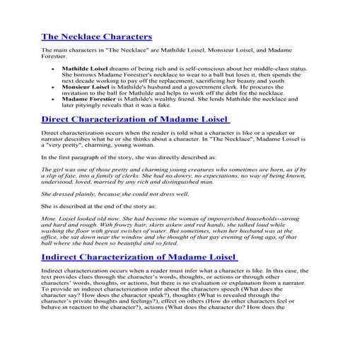 Mathilde Loisel Quotes The Necklace: Summary, Setting & Themes | Vaia