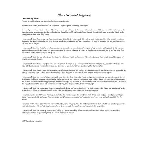 Character journal assignment statement of intent | DOCX | Books and Literature