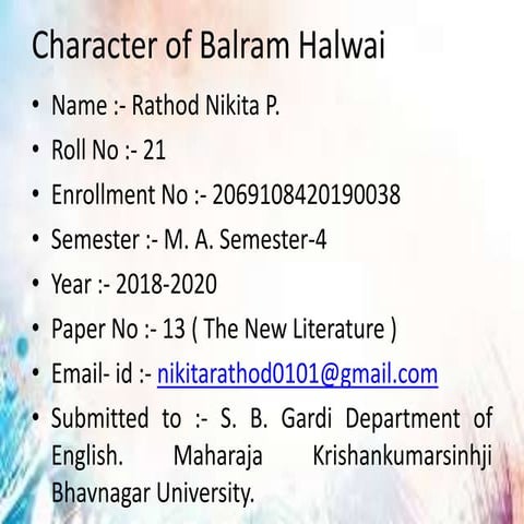 Character of Balram Halwai | PPTX