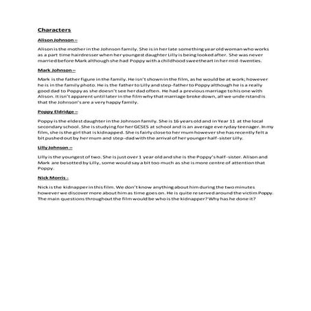 Characters | DOCX | Parenting Children Aged 4-11 | Parenting