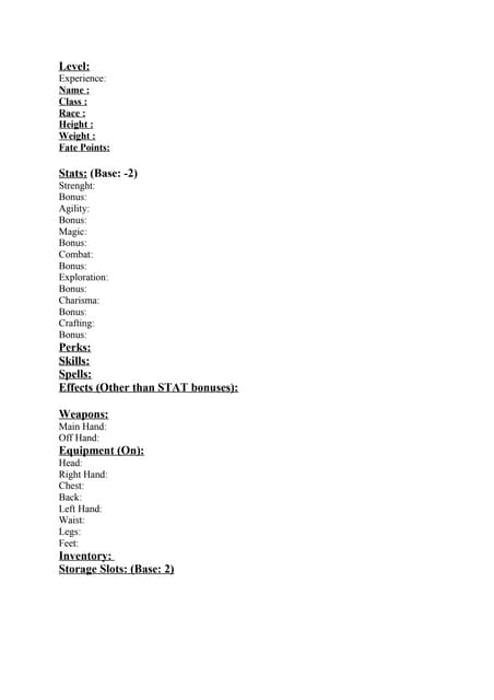 Character sheet template. | PDF