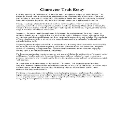 Character Trait Essay.pdfCharacter Trait Essay. How to Write a ...