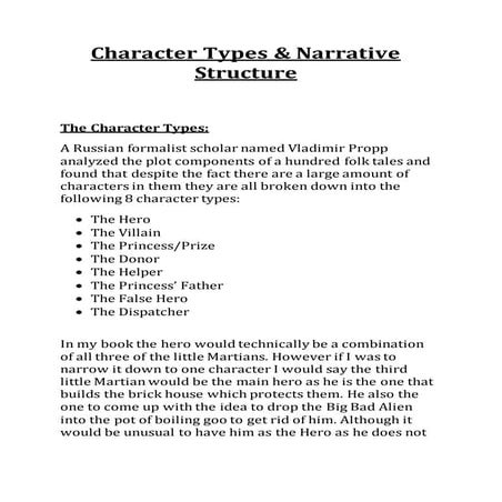 Character Types & Narative Structures | DOCX