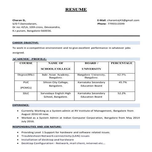Resume Writing sample | DOCX