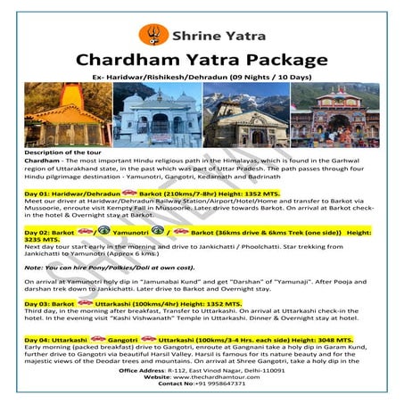 Chardham Yatra Tour Package from Haridwar 2025 | PDF