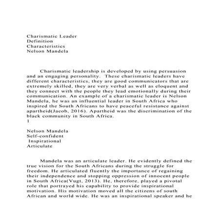 Charismatic LeaderDefinitionCharacteristics Nelson Mandela.docx
