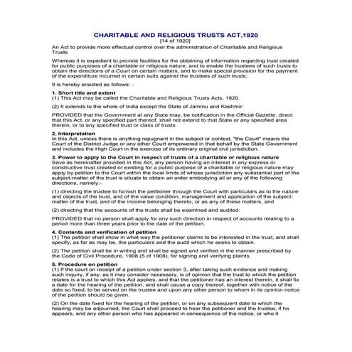 Charitable and religious trusts act | DOC