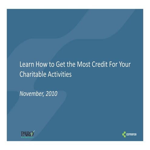 Connance Presents "How to Get the Most Credit For Your Charitable ...