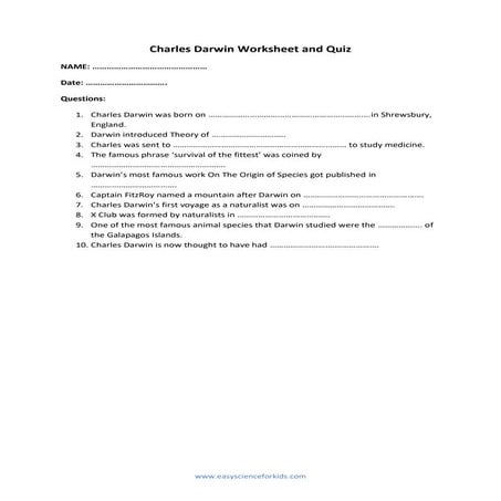 Charles darwin-worksheet-and-quiz | PDF | Biological Sciences | Science
