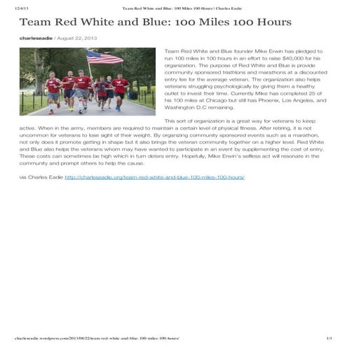 Team Red White and Blue: 100 Miles 100 Hours | PDF