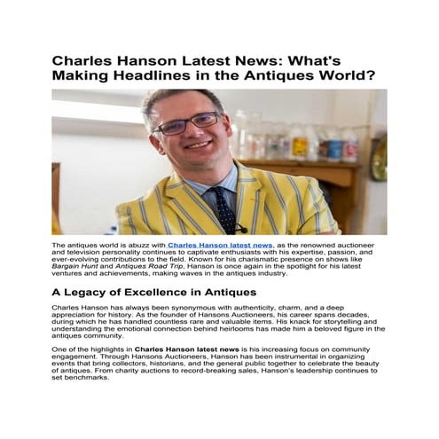 Charles Hanson Latest News: What's Making Headlines in the Antiques ...