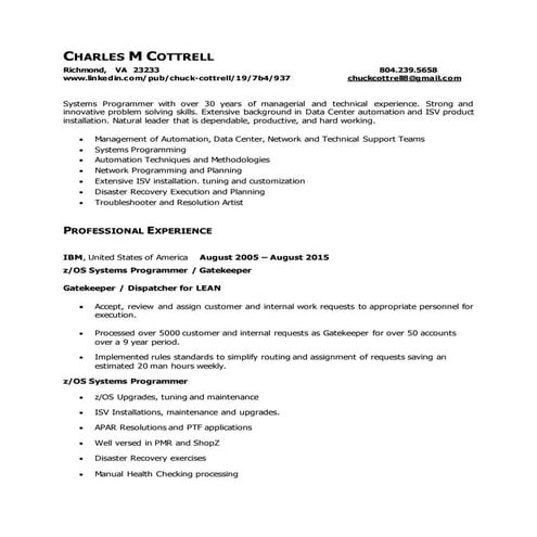 Charles M Cottrell - RESUME | DOCX