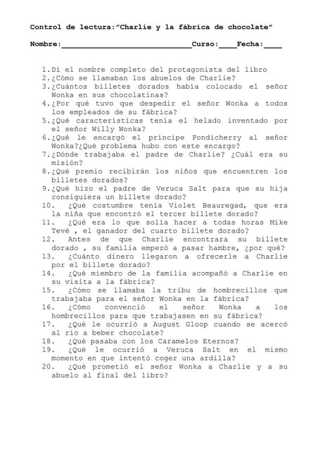 Charlie y la fàbrica de chocolates. resumen | PDF