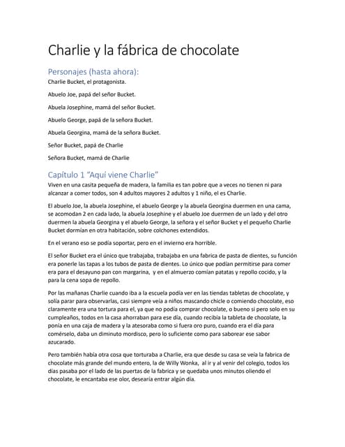 Charlie y la fàbrica de chocolates. resumen | PDF