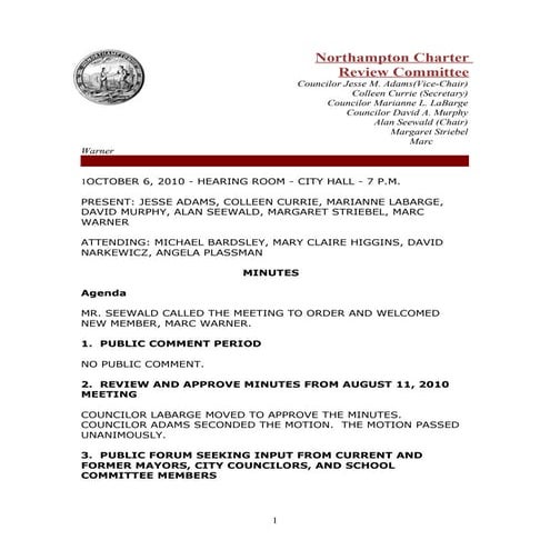 Charter review committee minutes 2010 10-06 | DOC