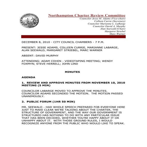 Charter Review Committee Minutes 12-08-2010 DRAFT | PDF