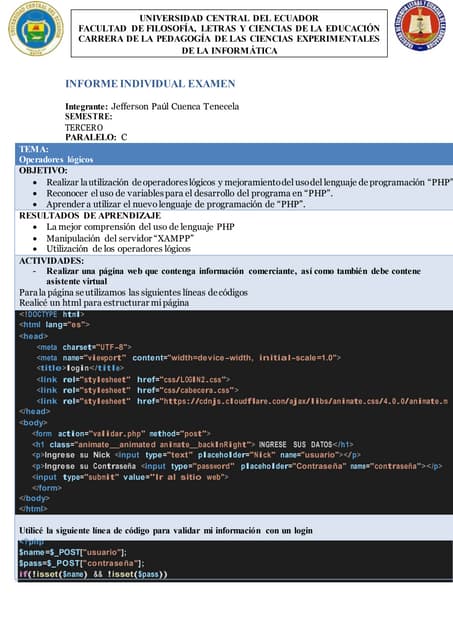 Ejercicios basicos php lenin quishpe | PDF