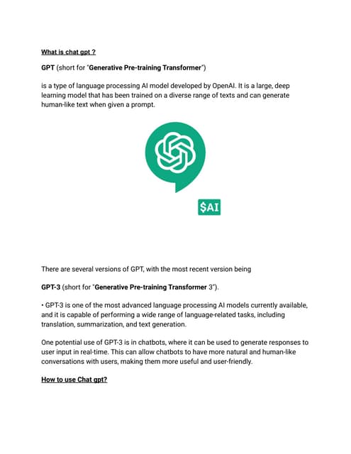 CHAT GPT.pptx | Artificial Intelligence | Technology & Computing