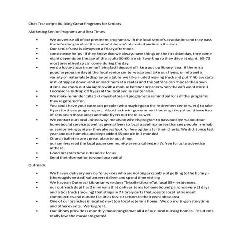 Chat Transcript - Building Great Programs for Seniors | DOCX
