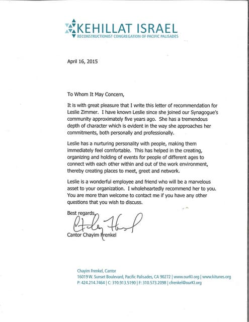 Rabbi Steven Carr Reuben Recommendation Letter | PDF