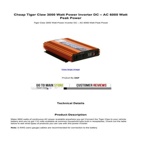 Cheap tiger claw 3000 watt power inverter dc ac 6000 watt peak power | PDF