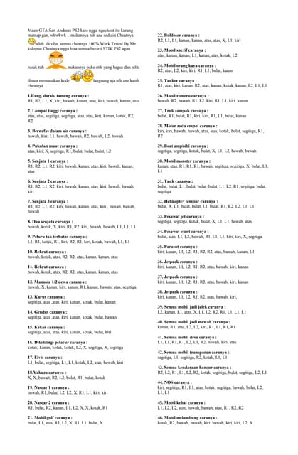 Cheat gta san andreas ps2 lengkap | DOC