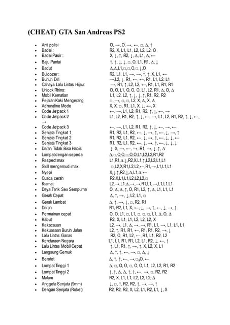 Cheat GTA PS 2 | PDF
