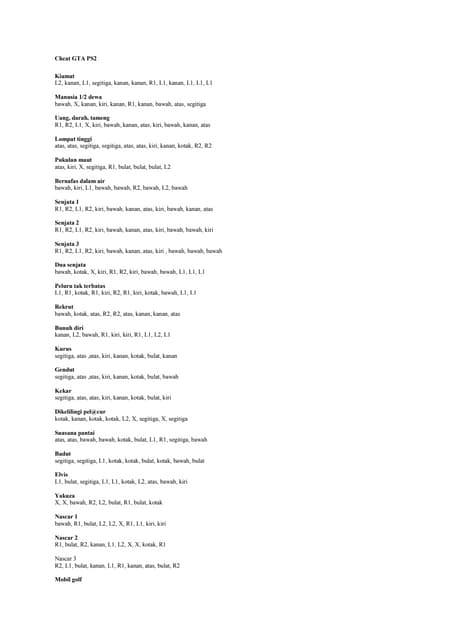 Cheat gta san andreas ps2 lengkap | PDF