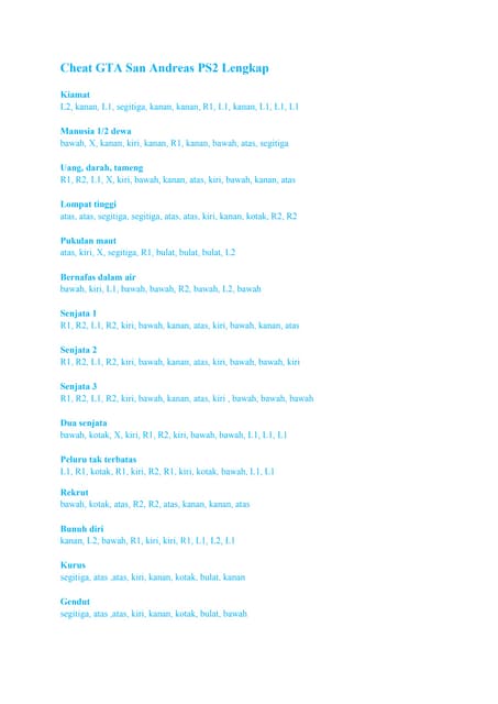 Cheat gta san andreas ps2 | PDF