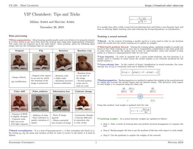 Cheatsheet Deep Learning Tips Tricks Ppt