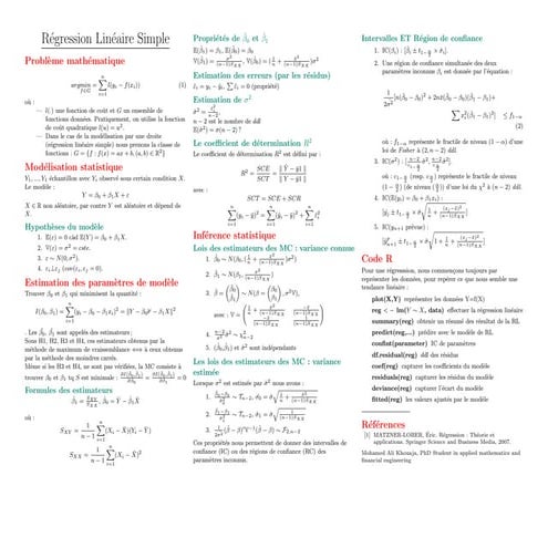 Cheat sheet régression linéaire simple Sous R | PDF | Educational ...
