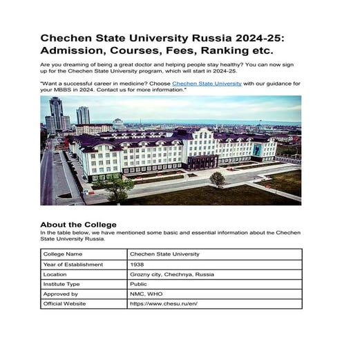 Chechen State University Russia 2024-25: Admission, Courses, Fees ...