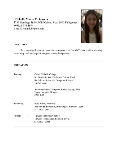 resume for OJT | DOCX | Technology & Computing