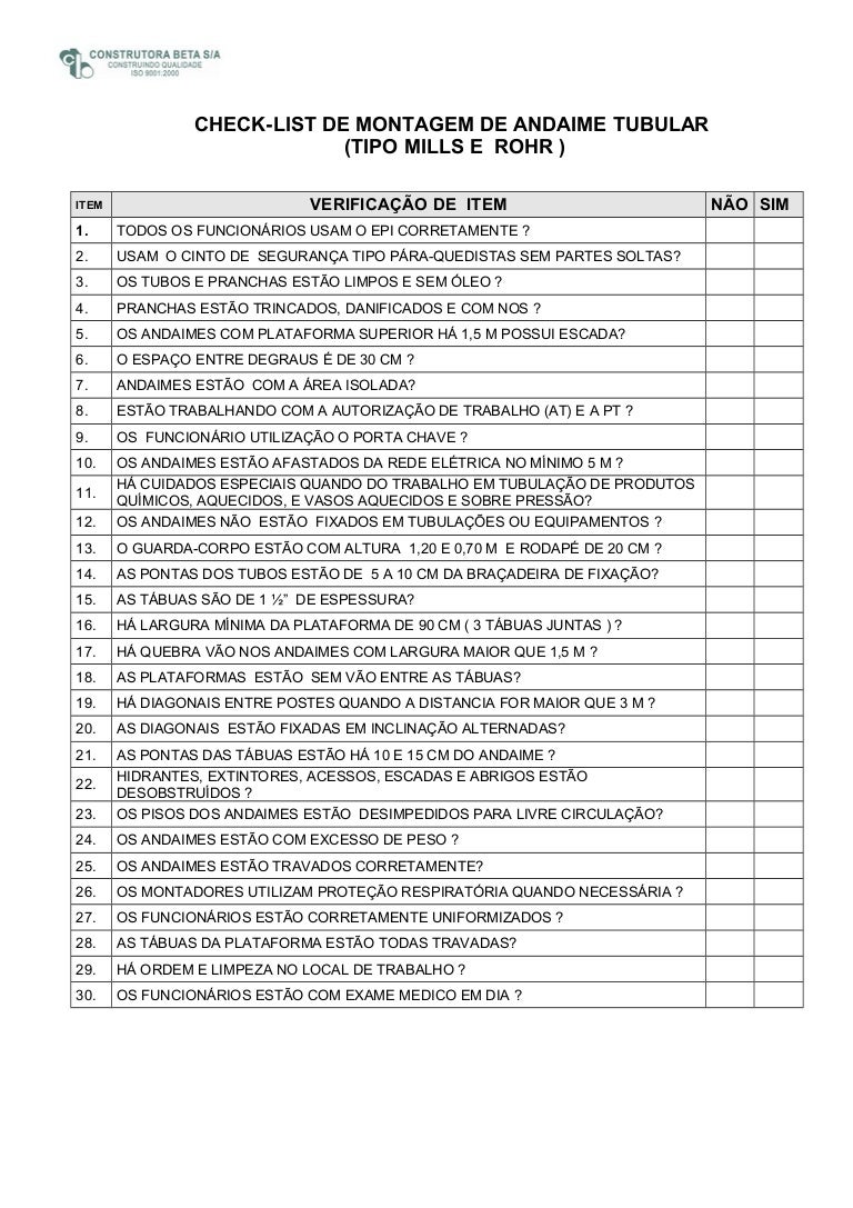 Modelo De Check List