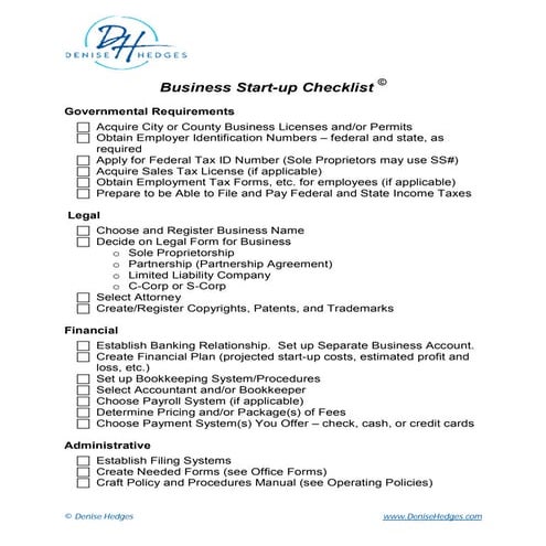 Business Start-up Checklist | PDF