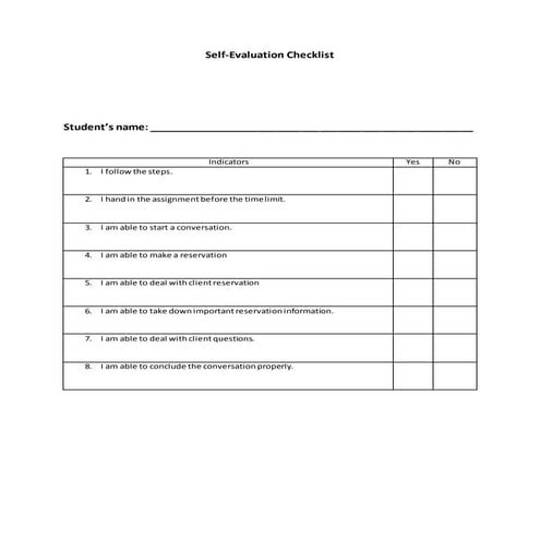 Student Self Assessment Checklist