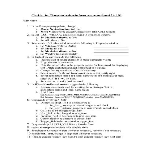 Checklist forms conversion | PDF